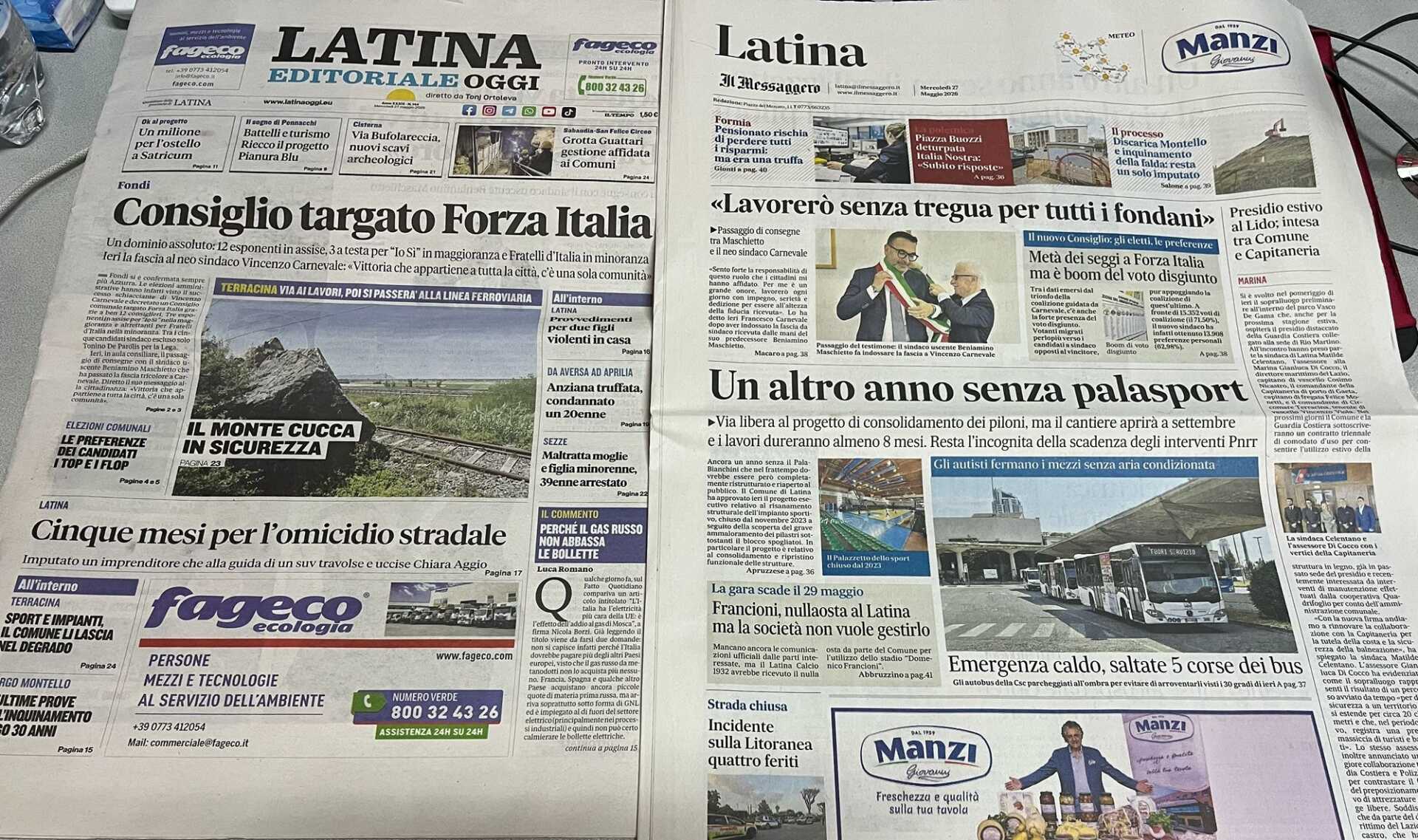 I quotidiani di Latina in un click – 27 maggio 2026 – Luna Notizie ...