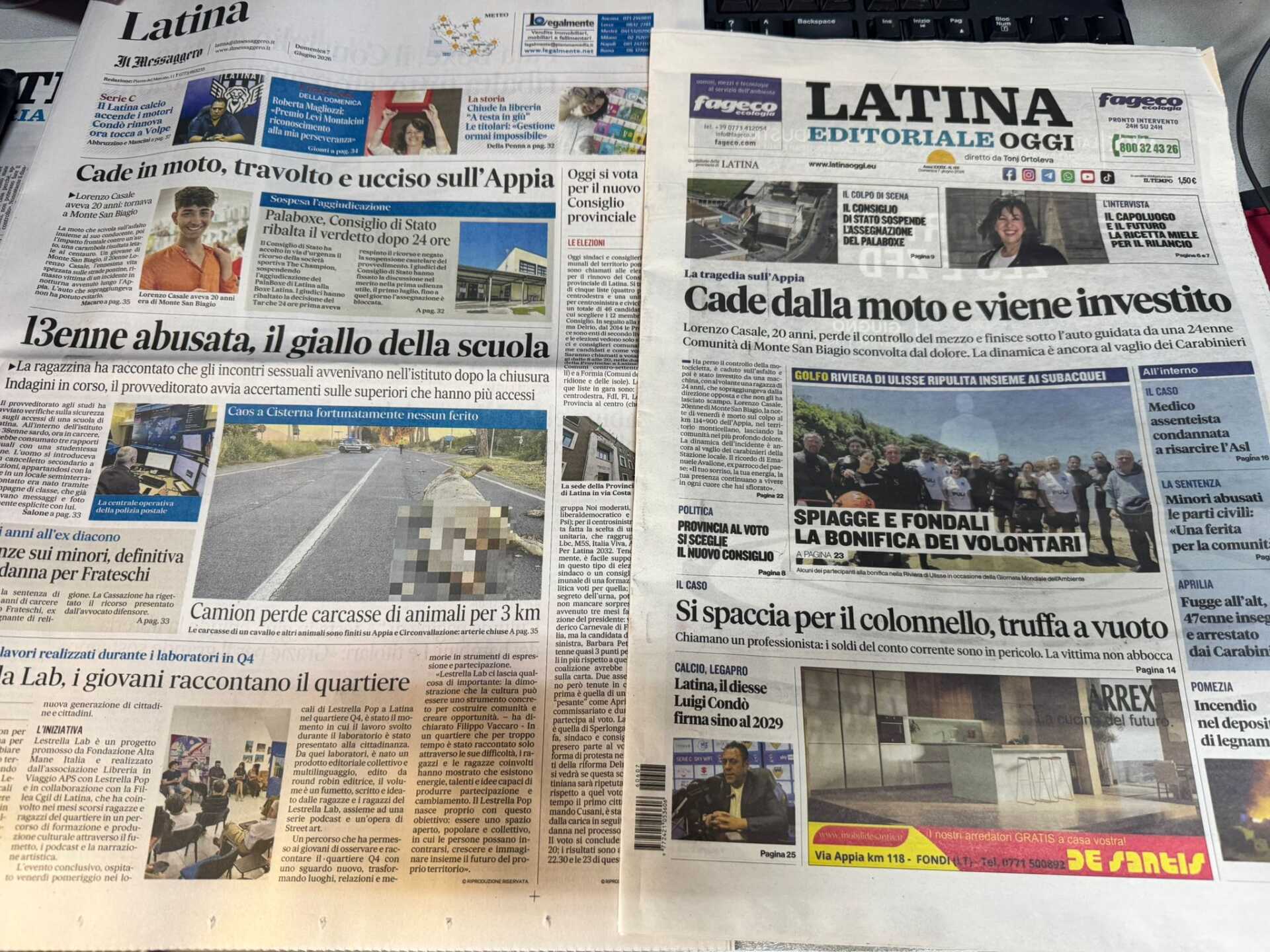 I quotidiani di Latina in un click – 7 giugno 2026 – Luna Notizie ...